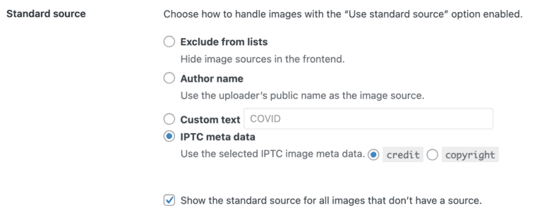 IPTC copyright displayed as an image caption in WordPress - Image Source Control