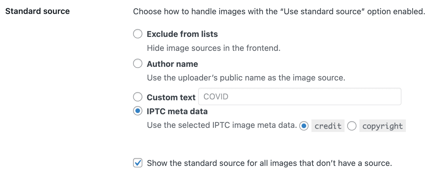 IPTC copyright displayed as an image caption in WordPress - Image Source Control
